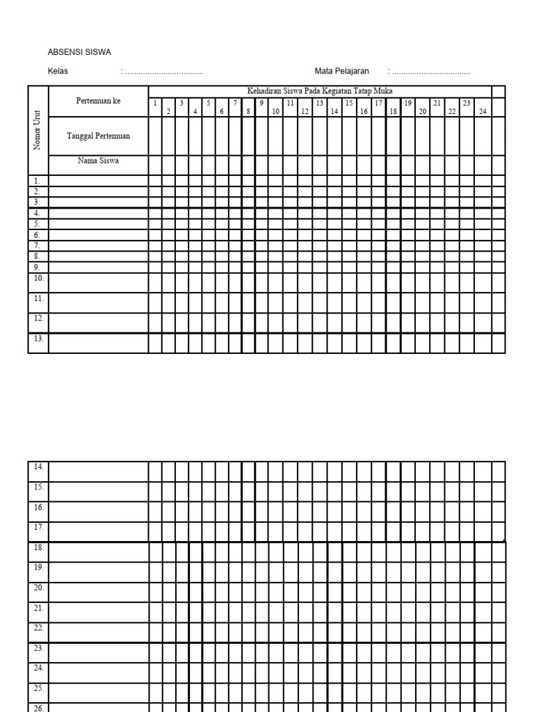 Format Absensi Siswa Madrasah | PDF