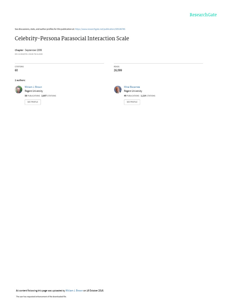 Celebrity-Persona Parasocial Interaction Scale: September 2006 | PDF