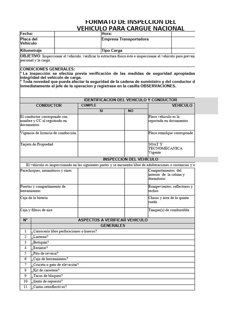 Formato de Inspeccion de Vehiculos | PDF | Neumático | Transporte