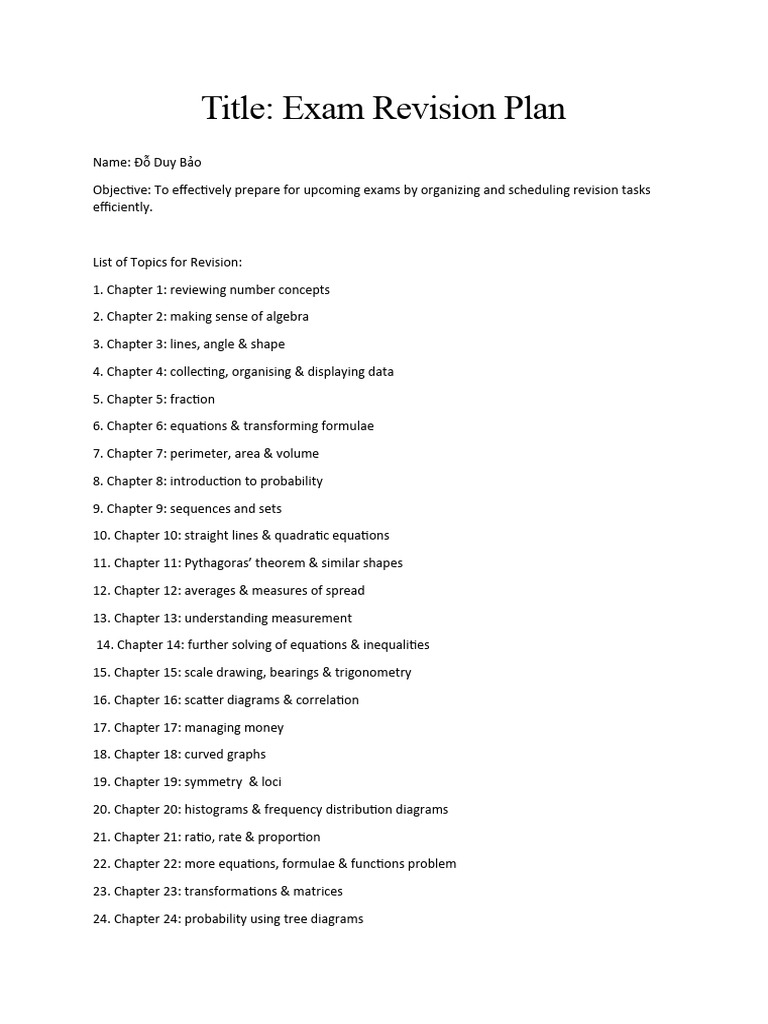 IGCSE Math Revision Plan | PDF | Equations | Mathematics