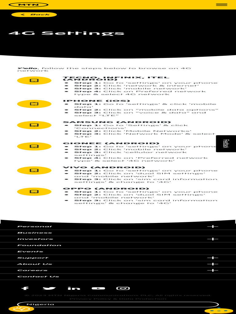 4G Settings - MTN Nigeria | PDF | Business | Technology & Engineering