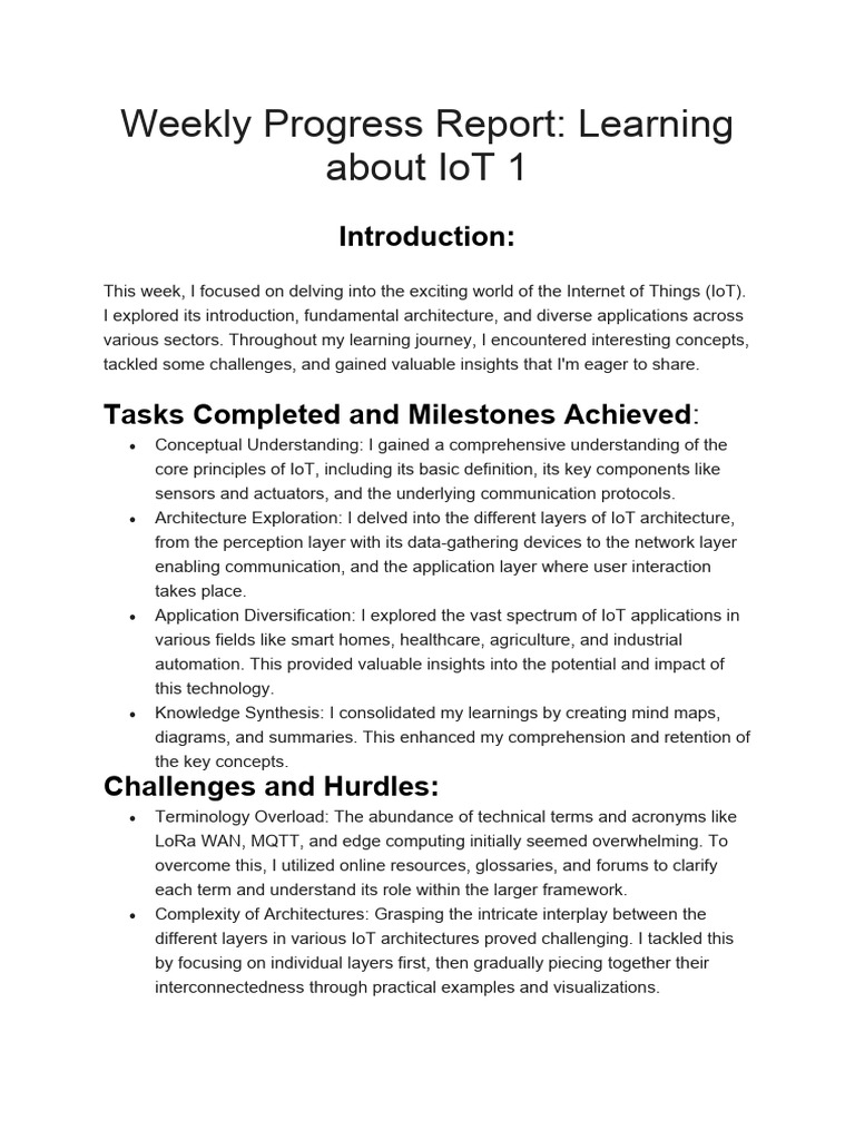 Weekly Progress Report | PDF | Internet Of Things | Learning