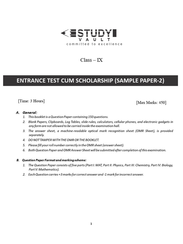 Motion Scholarship Test Sample Paper | PDF | Acceleration | Electron