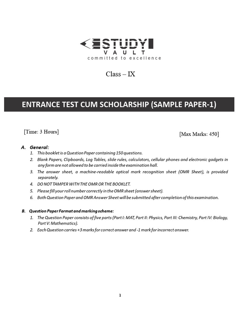 IX To X Entrance Test Sample Paper-1 | PDF | Cell (Biology) | Cell Nucleus