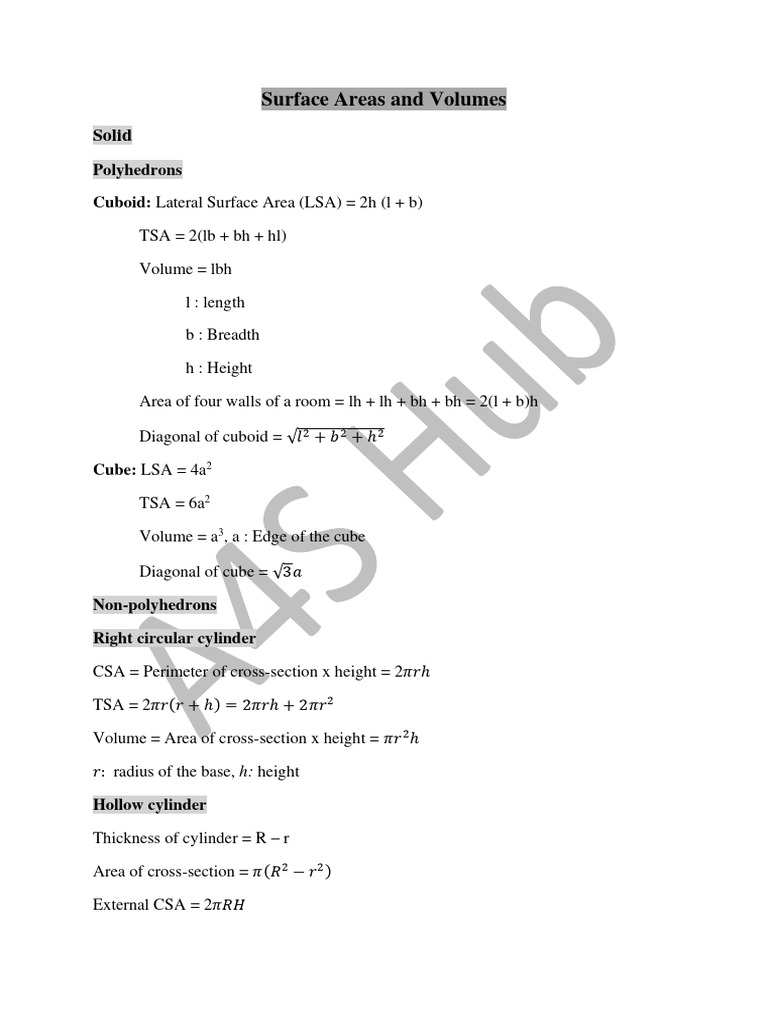Surface Areas and Volumes of Solids | PDF | Sphere | Area