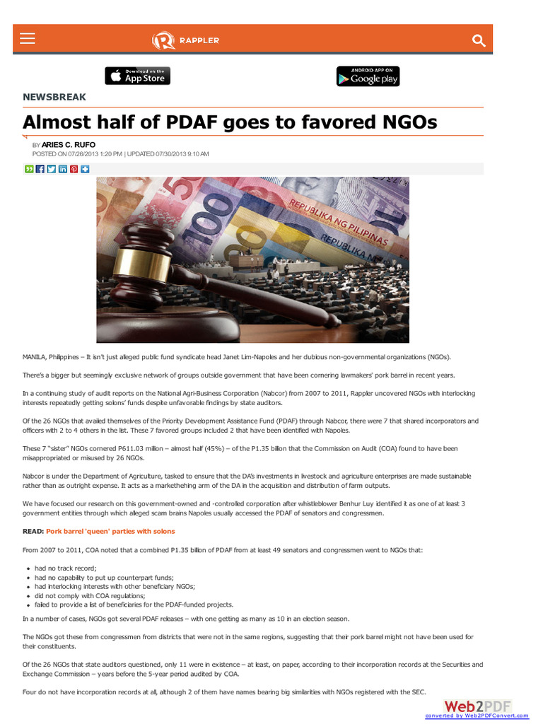 Www-Rappler-Com Napoles Roque NGOs - Almost-Half-Of-Pdaf-Goes-To-Favored-Ngos | PDF | Philippines