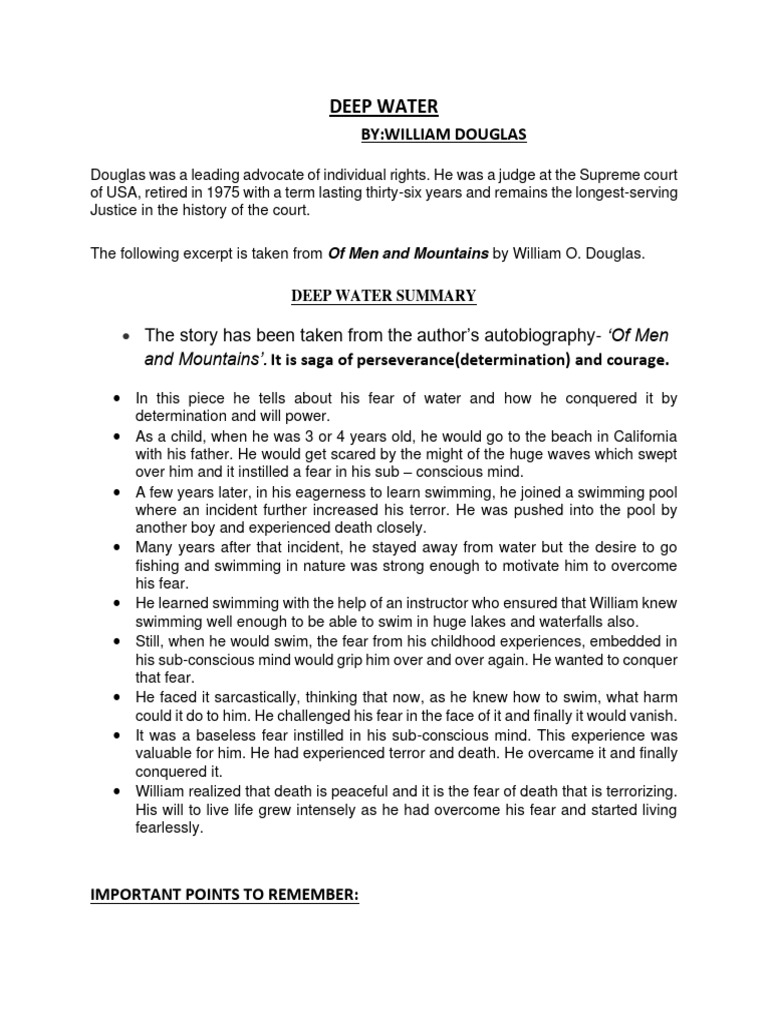 Notes of Deep Water | PDF | Swimming | Courage