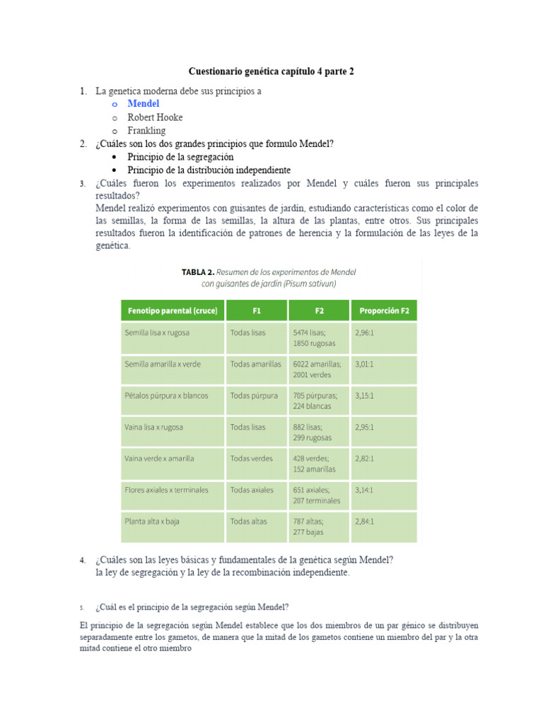 Cuestionario Genética Capítulo 4 Parte 2 | PDF | Alelo | Genotipo
