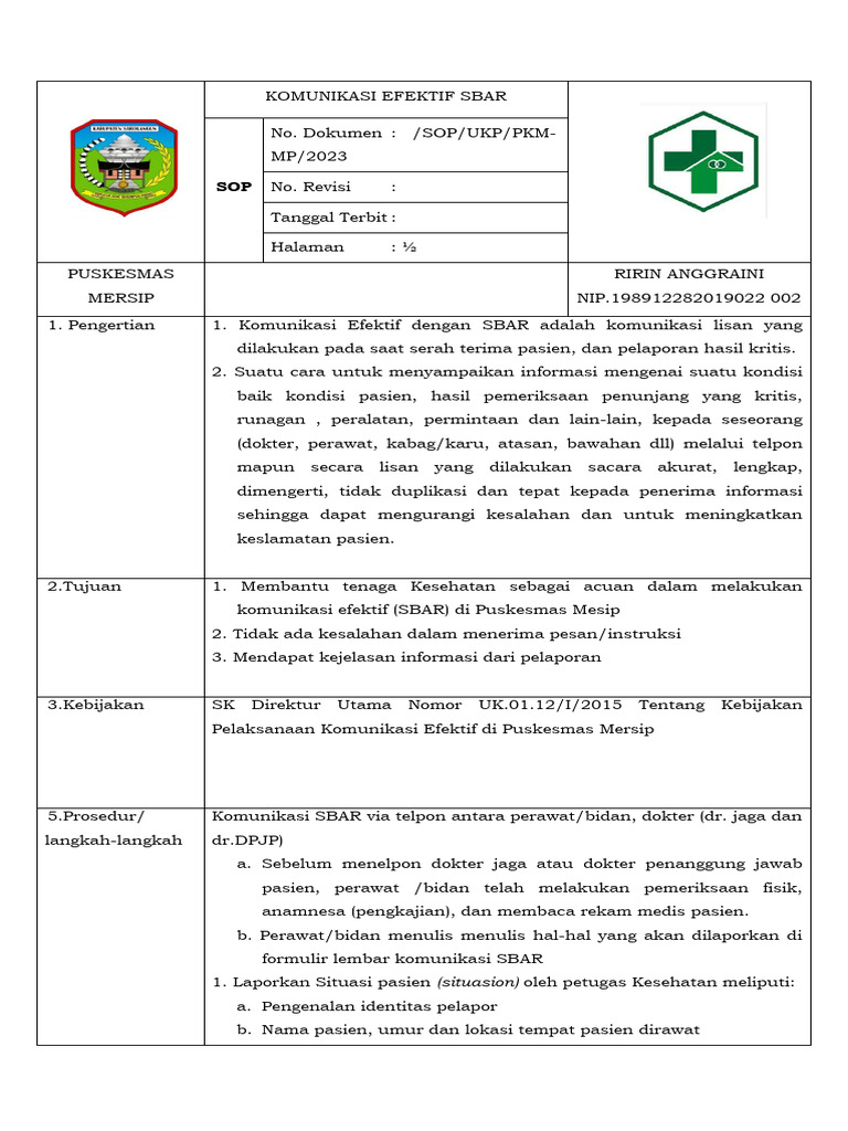 Komunikasi Efektif SBAR di Puskesmas | PDF | Sains & Matematika