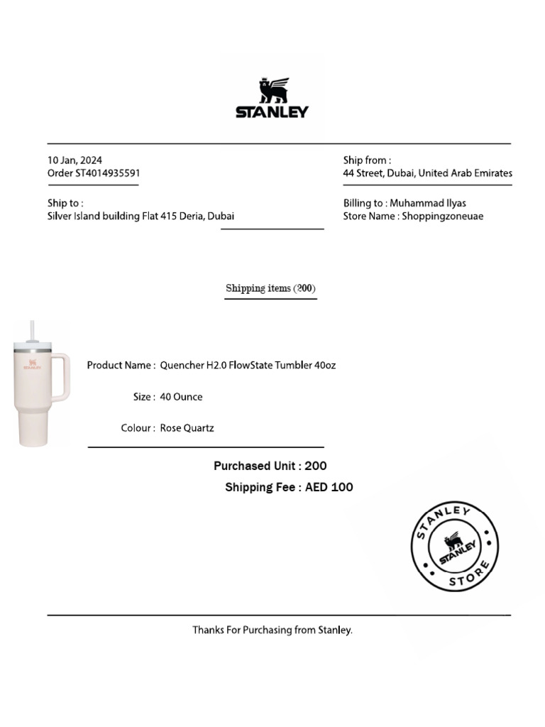 Stanley Invoice Purchased. | PDF