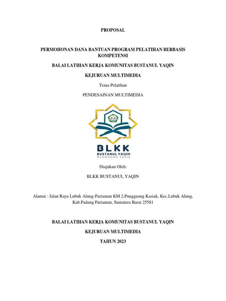 Proposal Pelatihan Multimedia BLKK 2023 | PDF