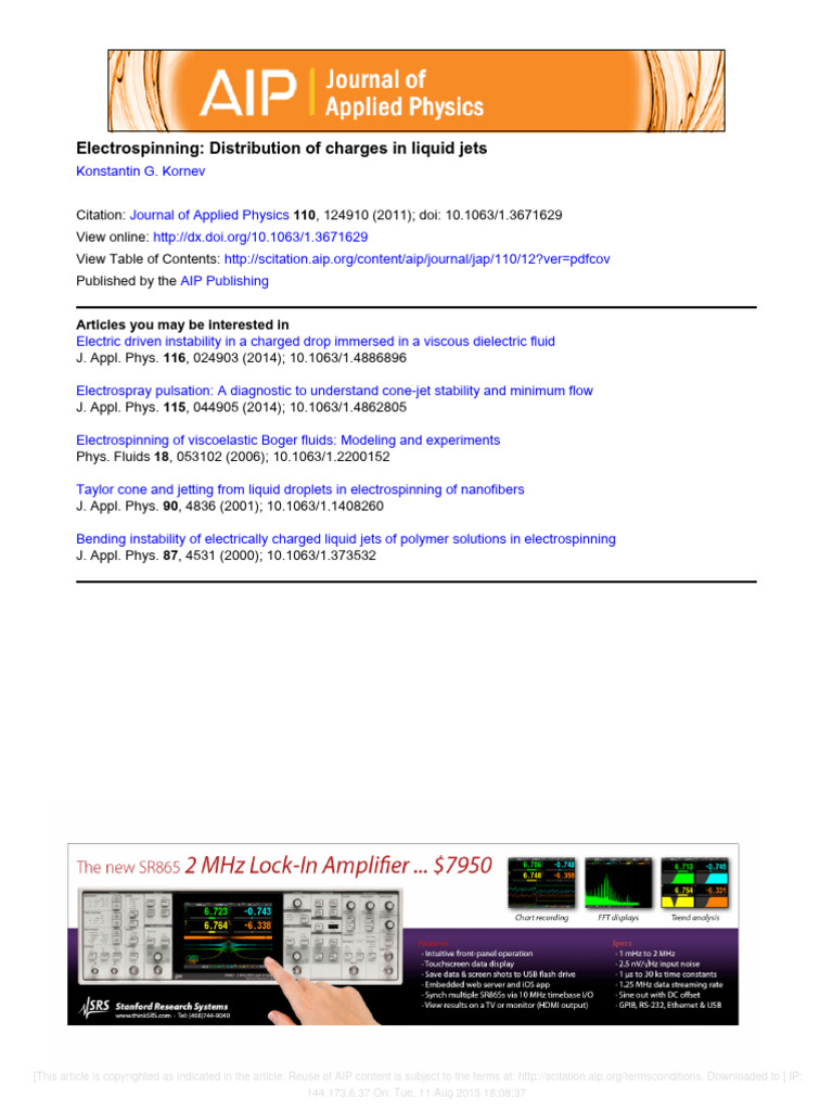 Electrospinning Distribution of Charges in Liquid Jets | PDF | Diffusion | Phases Of Matter