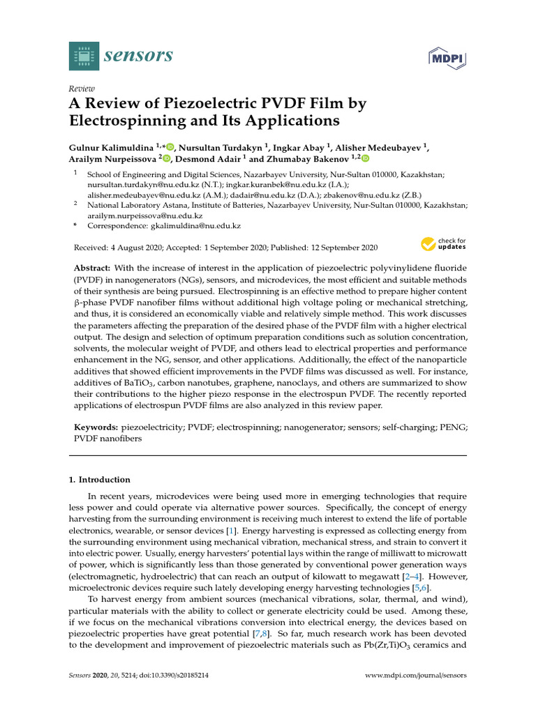 A Review of Piezoelectric PVDF Film by Electrospinning and Its ...