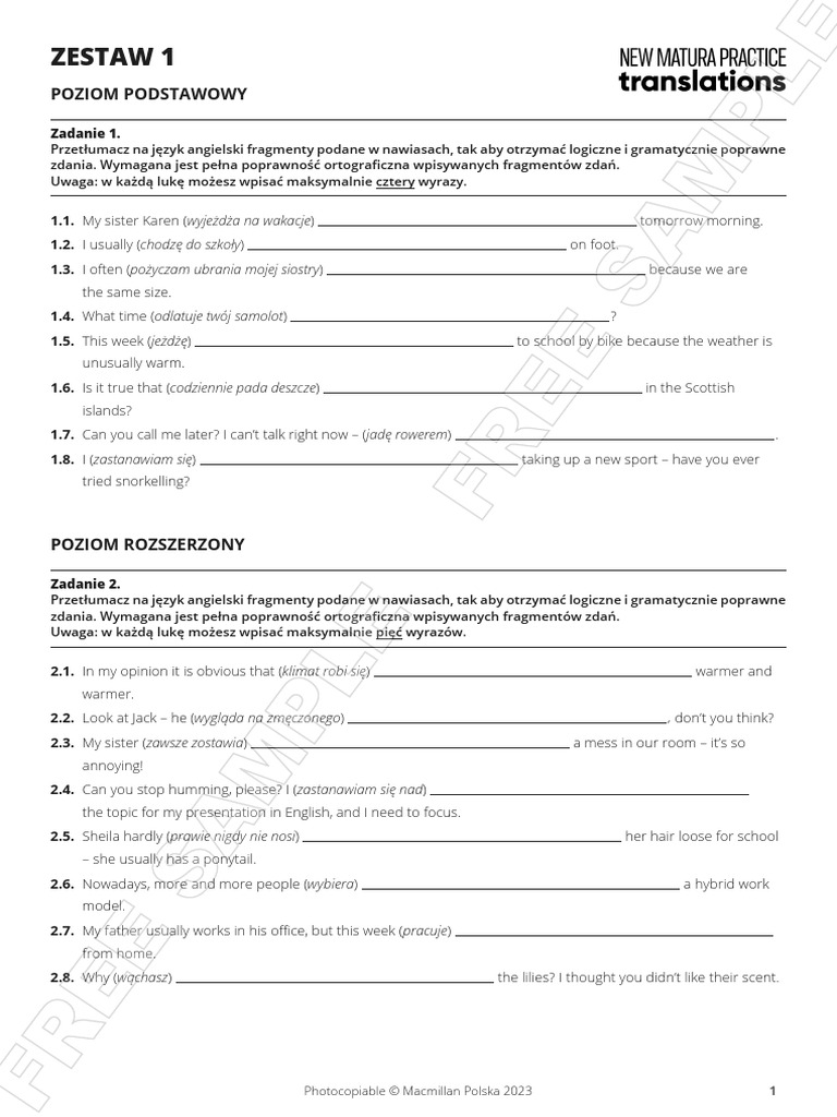New Matura Practice Translations Sample | PDF