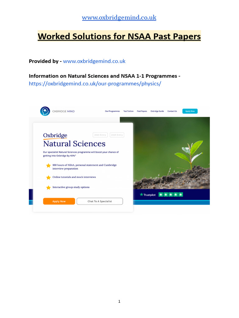 NSAA Past Paper Worked Solutions (Section 1 - 2019) | PDF