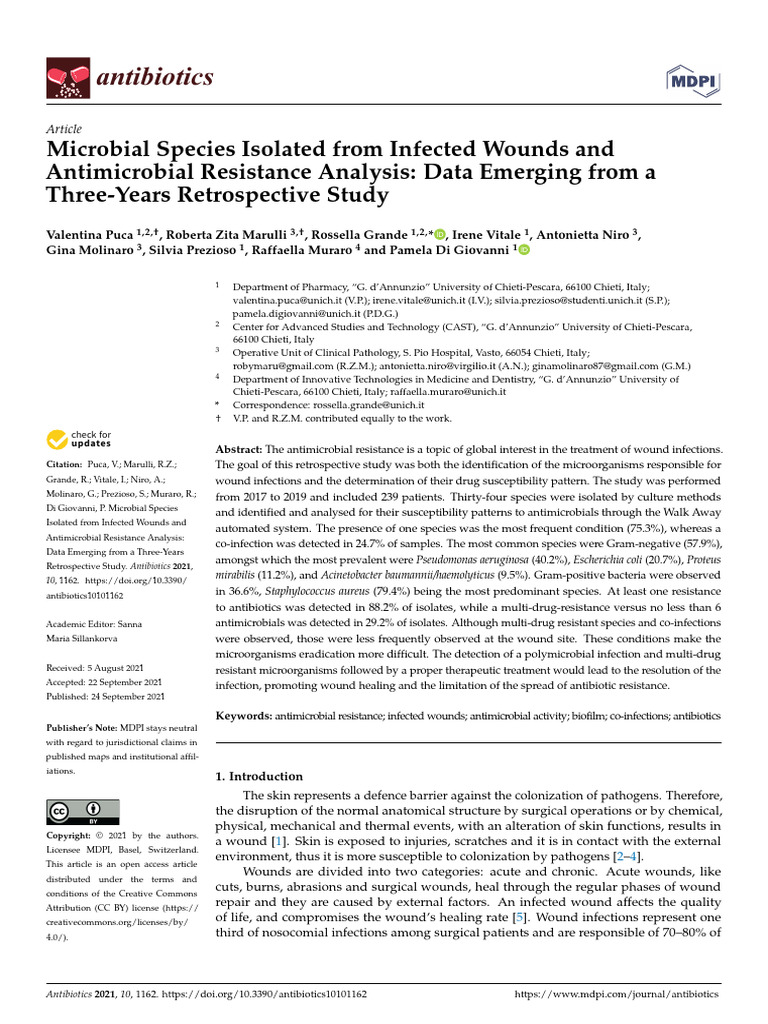 Microbial Species Isolated From Infected Wounds and Antimicrobial Resistance Analysis: Data ...