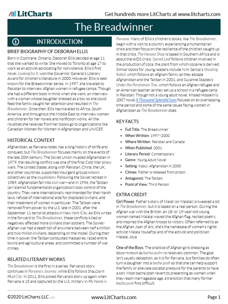 The Breadwinner LitChart EALD | PDF | Afghanistan | Taliban