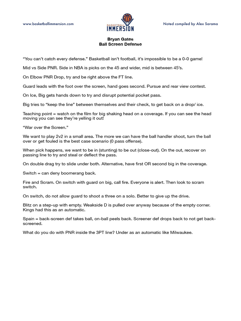 Bryan Gates Ball Screen Defense | PDF