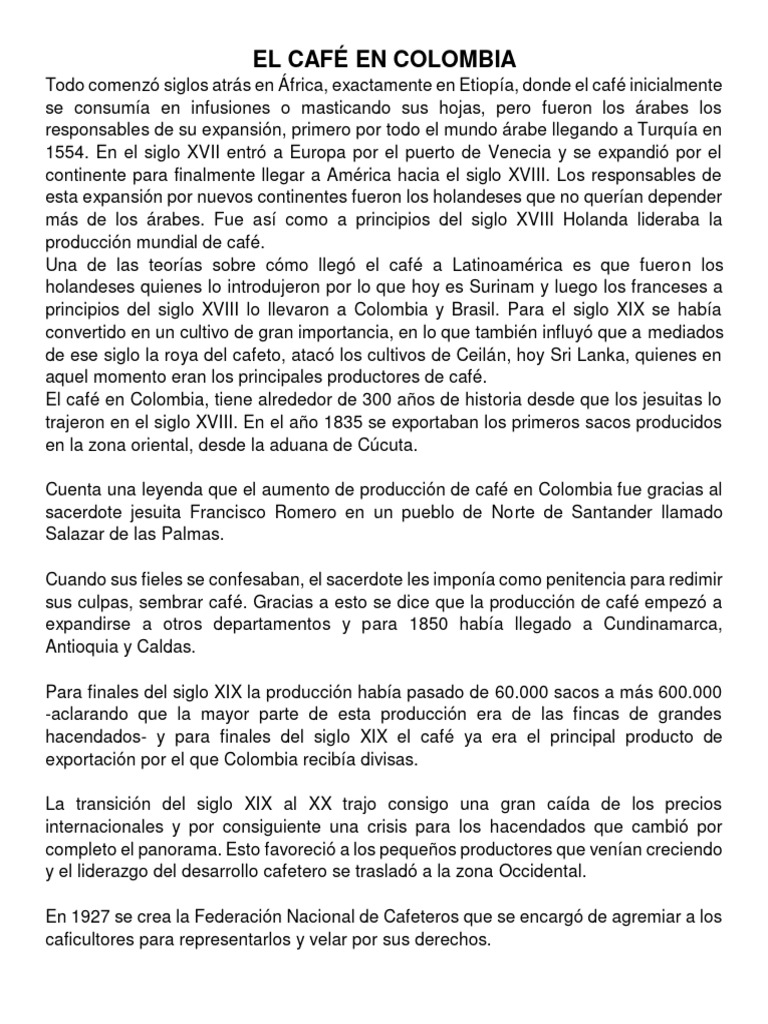 El Café En Colombia Pdf Café Economias