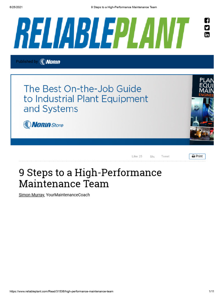 9 Steps To A High-Performance Maintenance Team | PDF | Performance ...