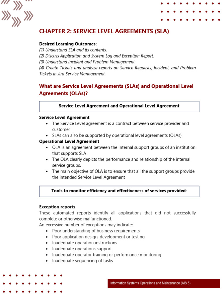 Chapter 2 - Service Level Agreements (SLA) | PDF | Service Level Agreement | Incident Management