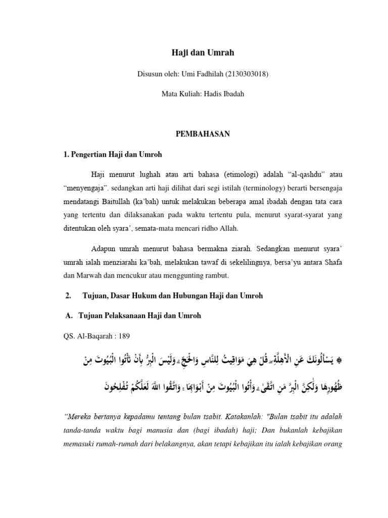 Hadis Ibadah Haji Dan Umrah (Umi Fadhilah) | PDF