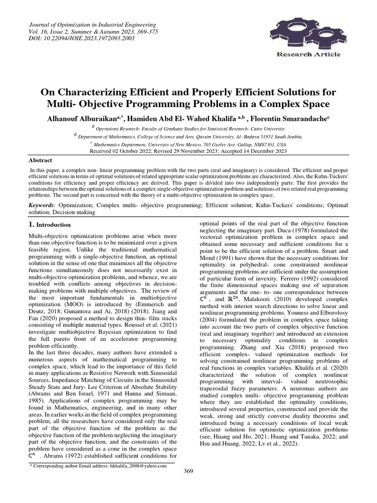 On Characterizing Efficient and Properly Efficient Solutions For Multi - Objective Programming ...