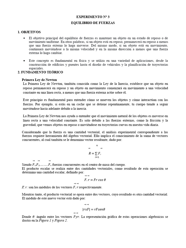 equilibrio de fuerzas fisica 1 informe | PDF | Fuerza | Vector Euclidiano