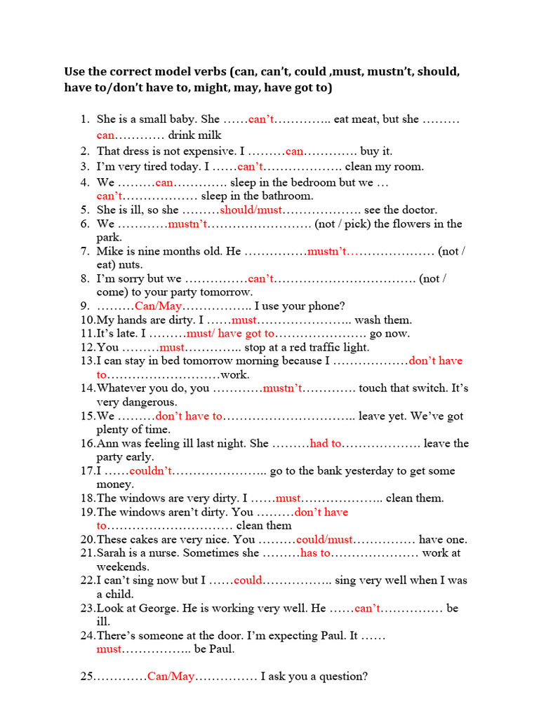 Model Verbs Gyakorlatok Válaszok | PDF