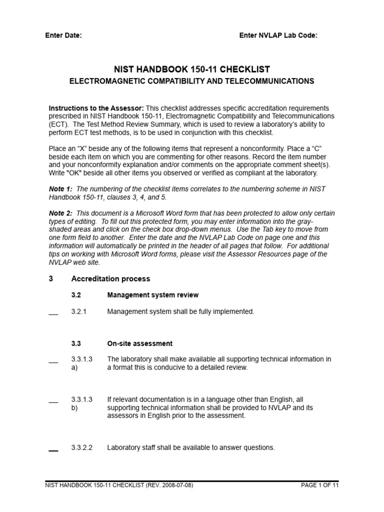 NIST HB 150 11 Checklist | PDF | Calibration | Laboratories