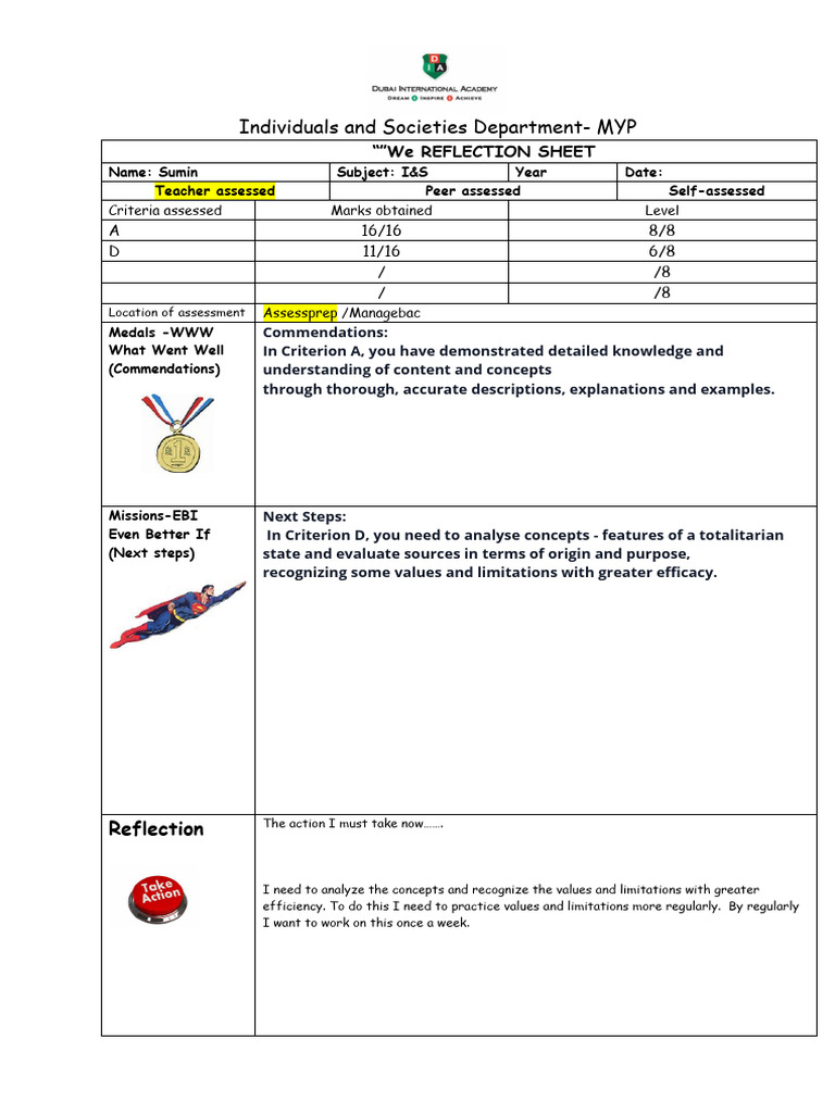 I&S-MYP-Reflection and DIRT With Lines Assessprep Test | PDF | Learning ...