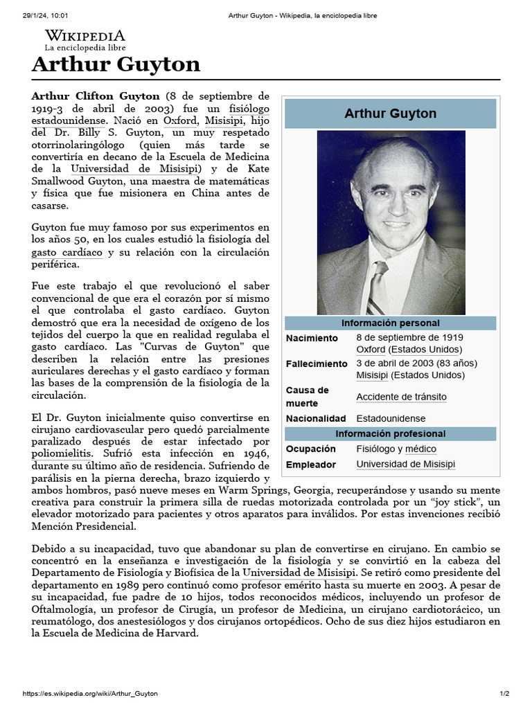 Arthur Guyton - Wikipedia, La Enciclopedia Libre | PDF