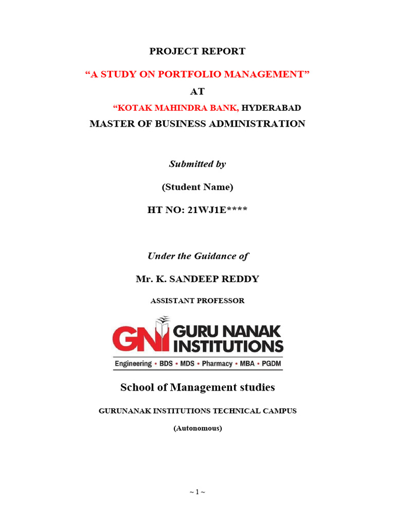 E0063 Portfolio Management at Kotak Mahindra Bank | PDF