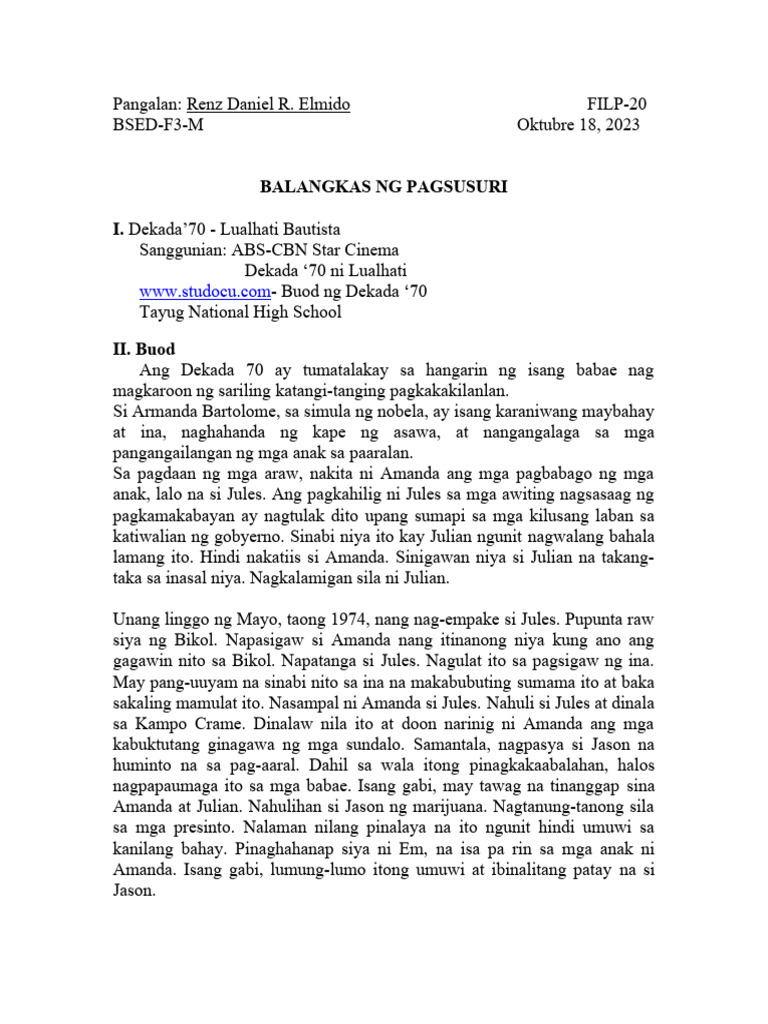 Balangkas NG Pagsusuri | PDF