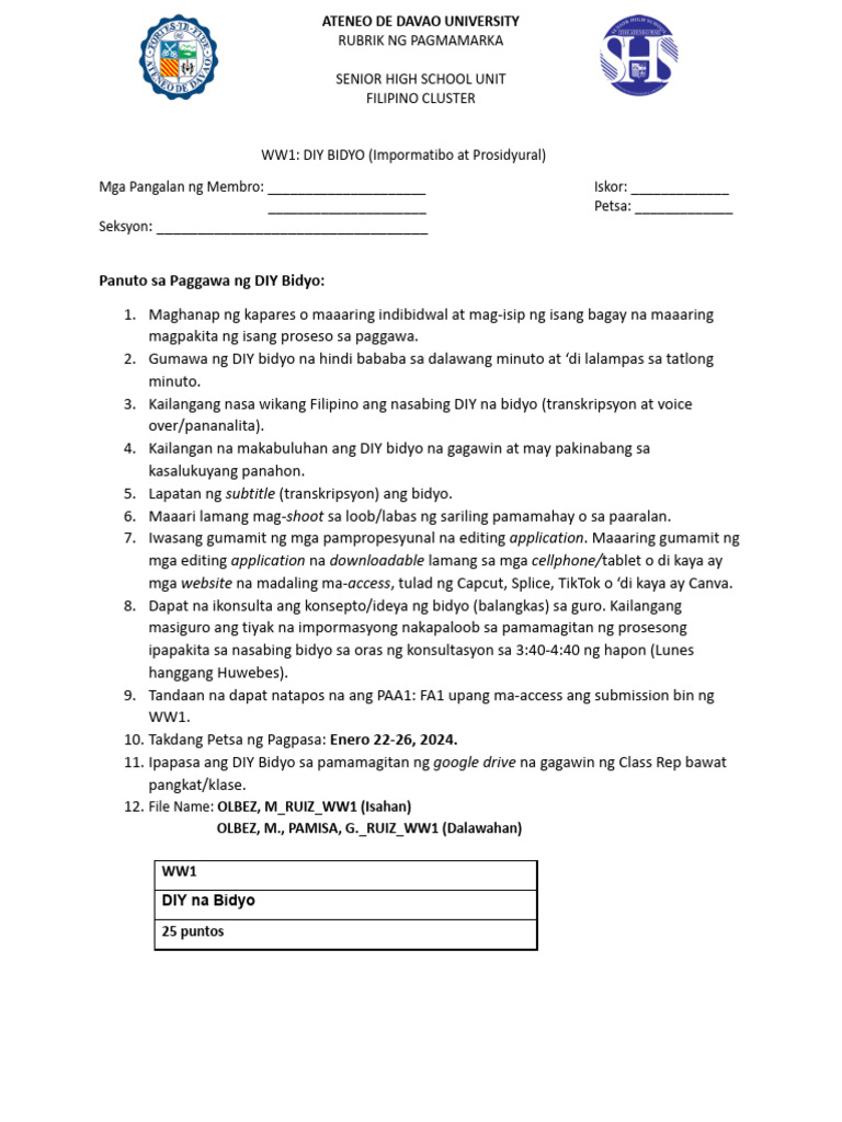Panuto Sa Paggawa NG DIY Bidyo OLBEZ | PDF