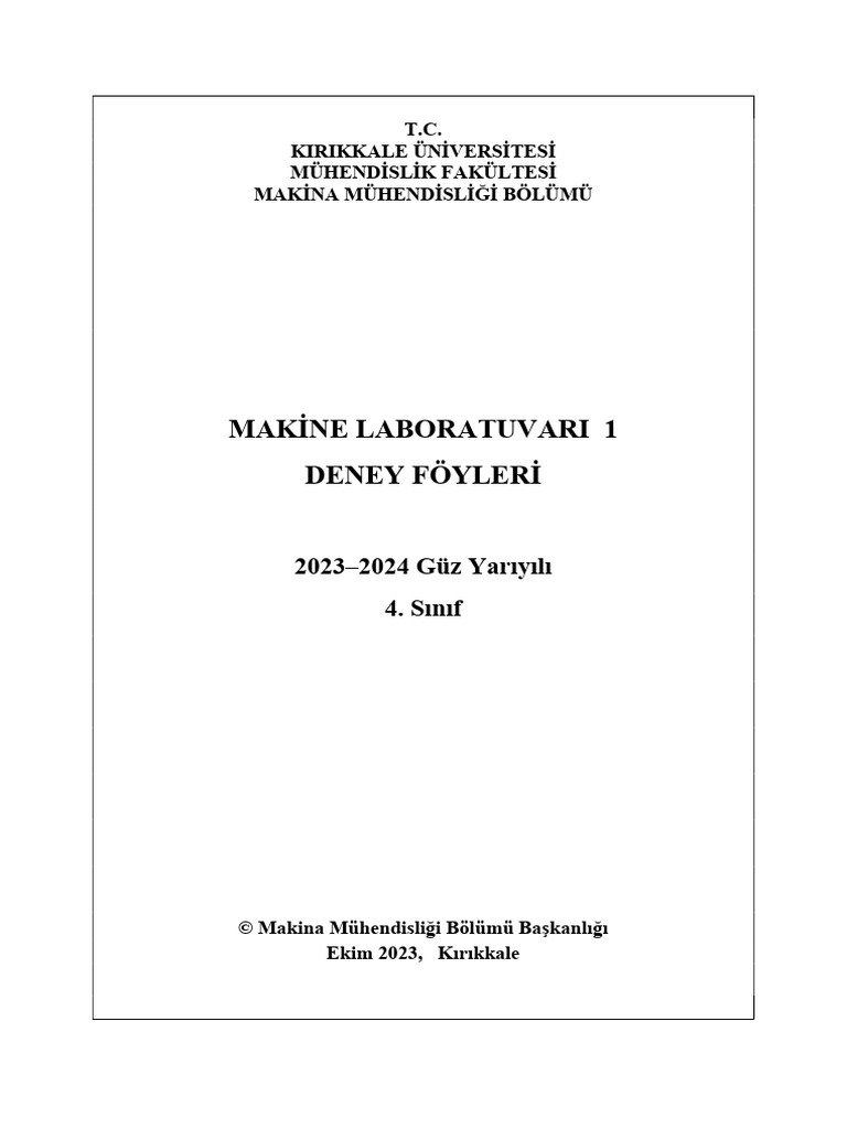 2023-2024 1. Dönem Maki̇na Laboratuvari 1 Deney Föyü | PDF
