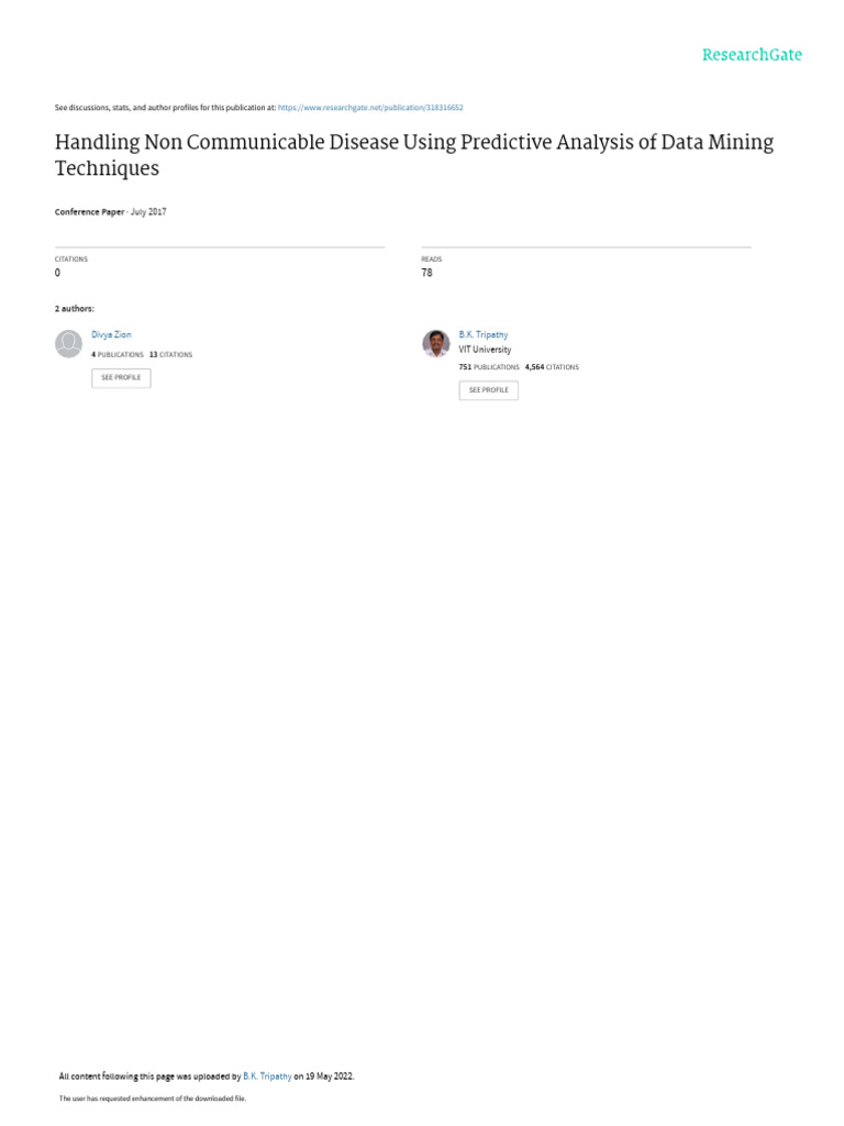 Handling Non Communicable Disease Using Predictive Analysisof Data ... Handling Non Communicable Disease Using Predictive Analysisof Data ...