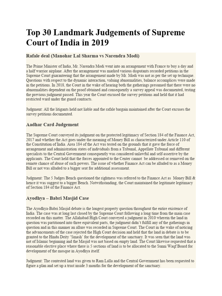 Landmark Supreme Court Judgments 2019 | PDF | Supreme Court Of India ...