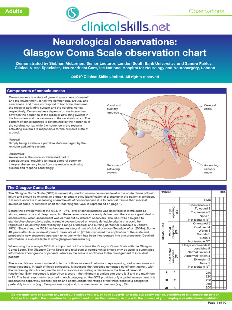 Neurological Observations: Glasgow Coma Scale Observation Chart | PDF ...