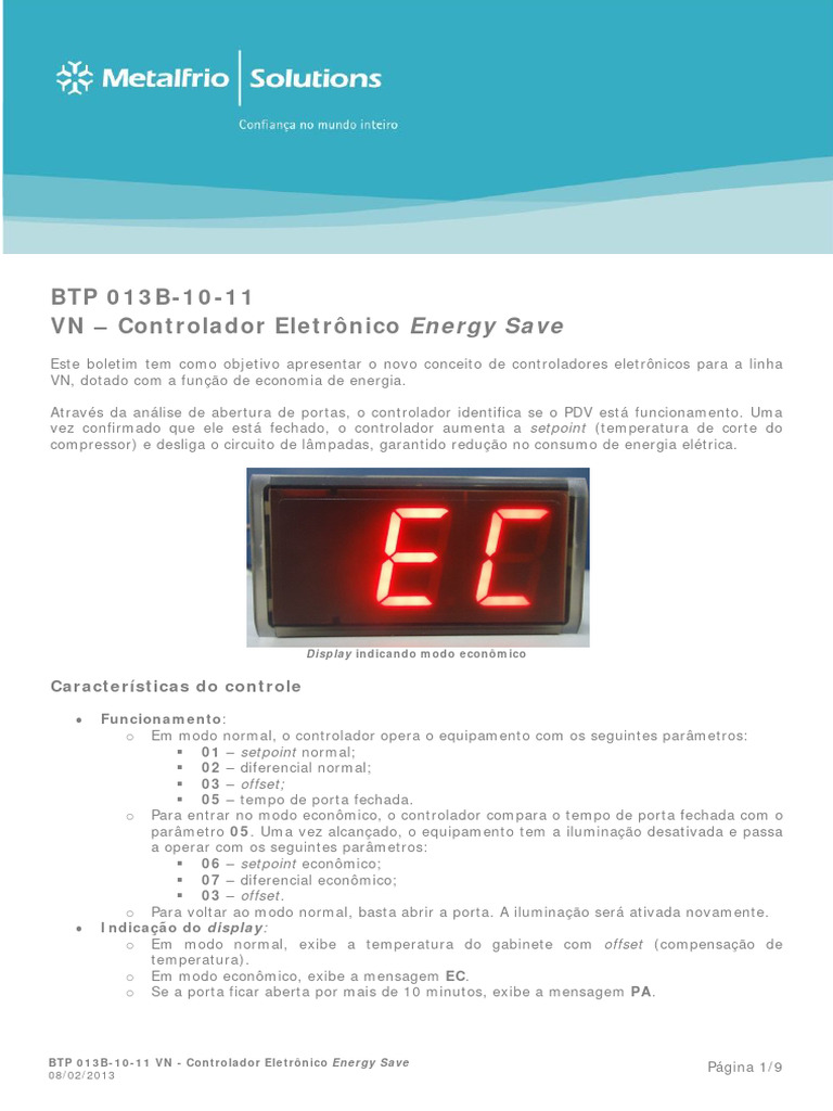 BTP 013B-10-11 VN - Controlador Eletronico Energy Save | PDF | Eletrônicos | Eletricidade