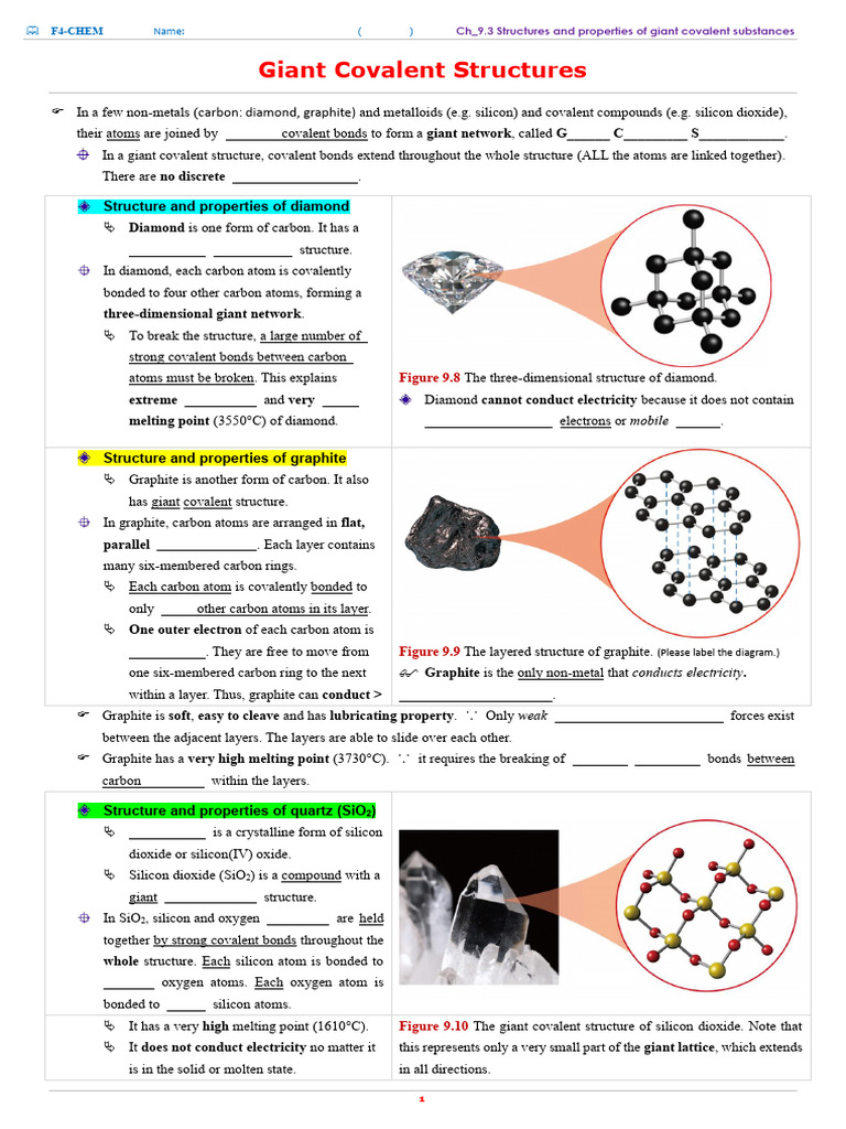 9.3 Giant Covalent Structures | Download Free PDF | Chemical Bond | Carbon
