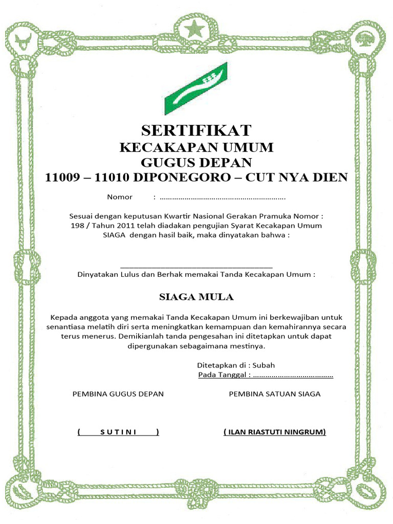 Sertifikat Siaga Pramuka | PDF