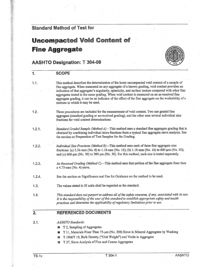 AASHTO T 304 - Fine Aggregate Angularity | PDF