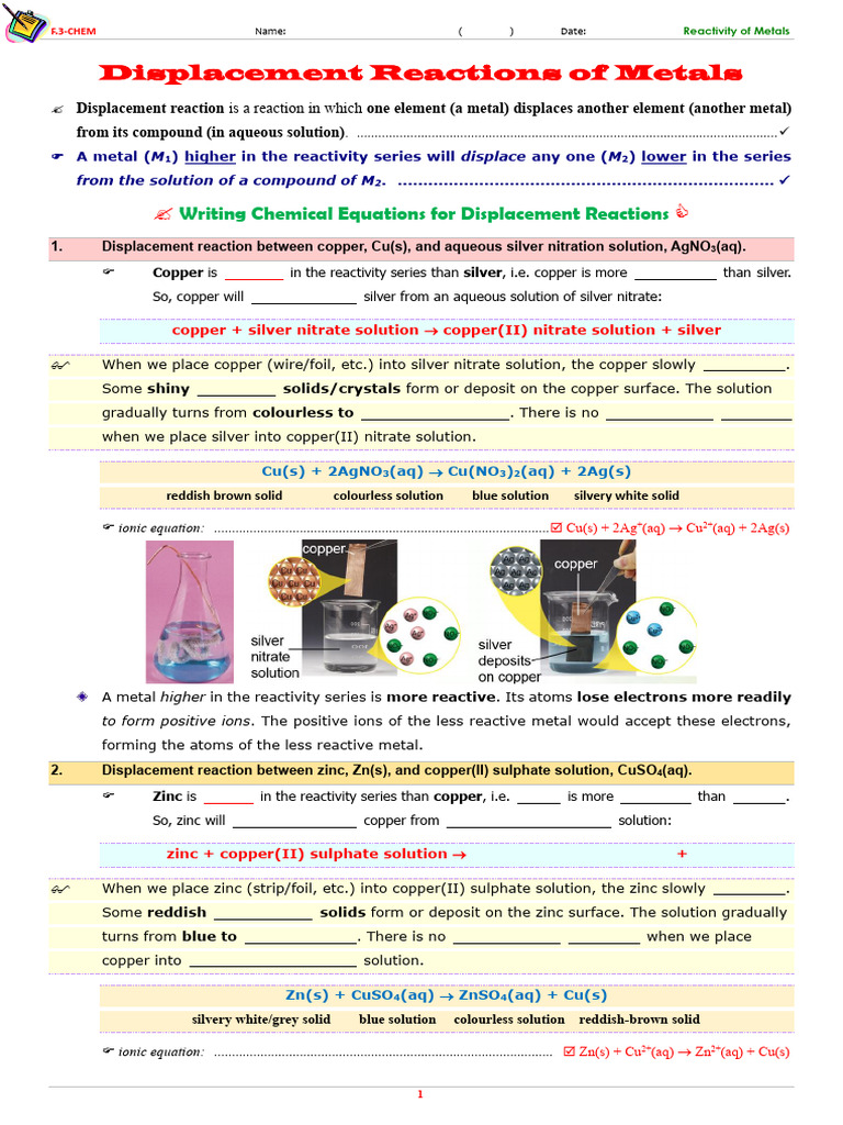 11.5 - Displacement Reactions of Metals | PDF | Silver | Chemical Reactions