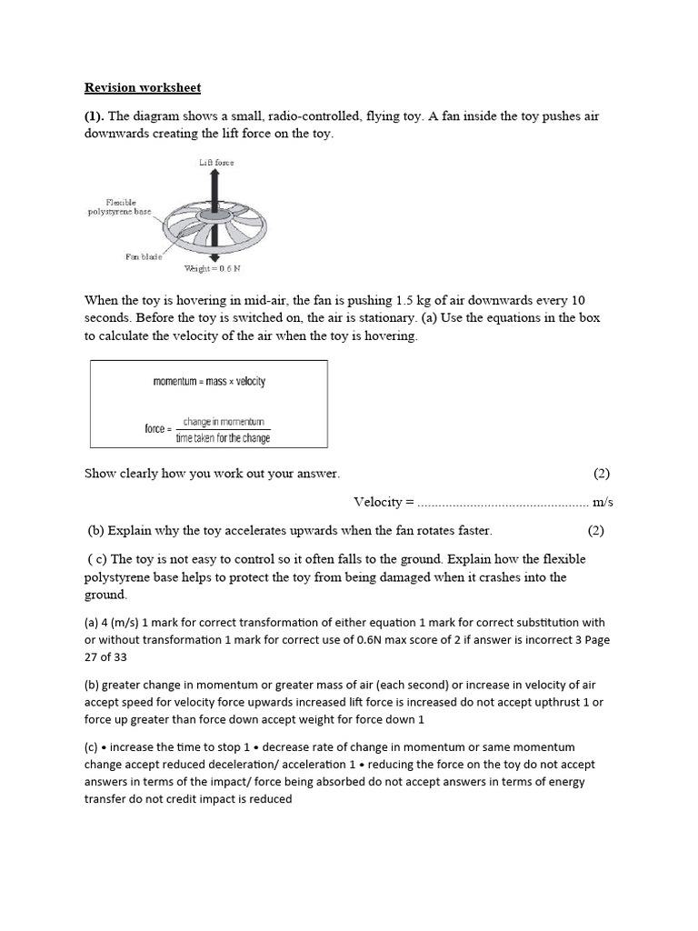 Revision Worksheet-Momentum | PDF | Momentum | Force