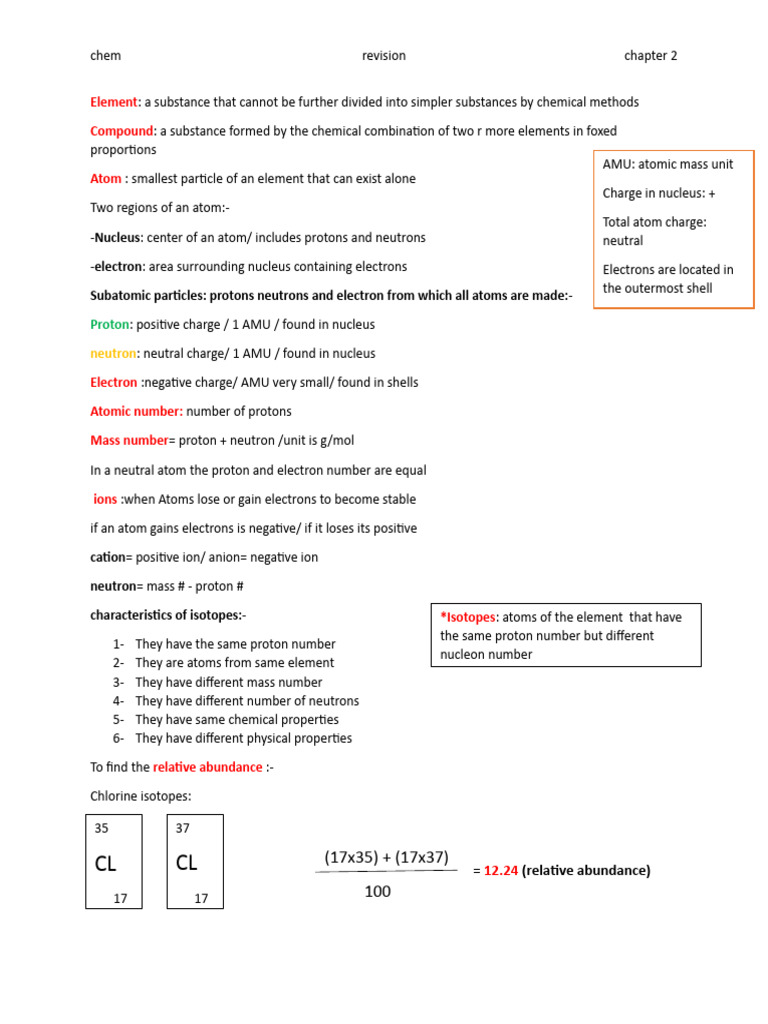 Chapter 2 Chemistry Igcse Summary | Download Free PDF | Atoms | Ion