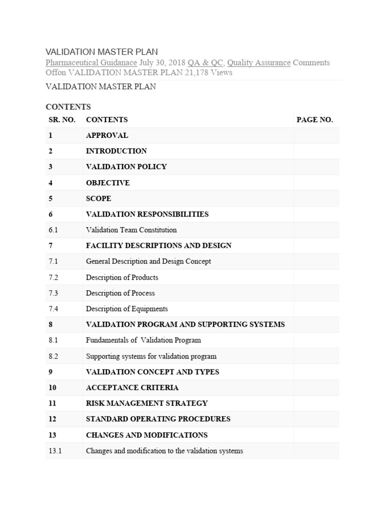 Validation Master Plan | PDF | Verification And Validation Validation Master Plan | PDF | Verification And Validation