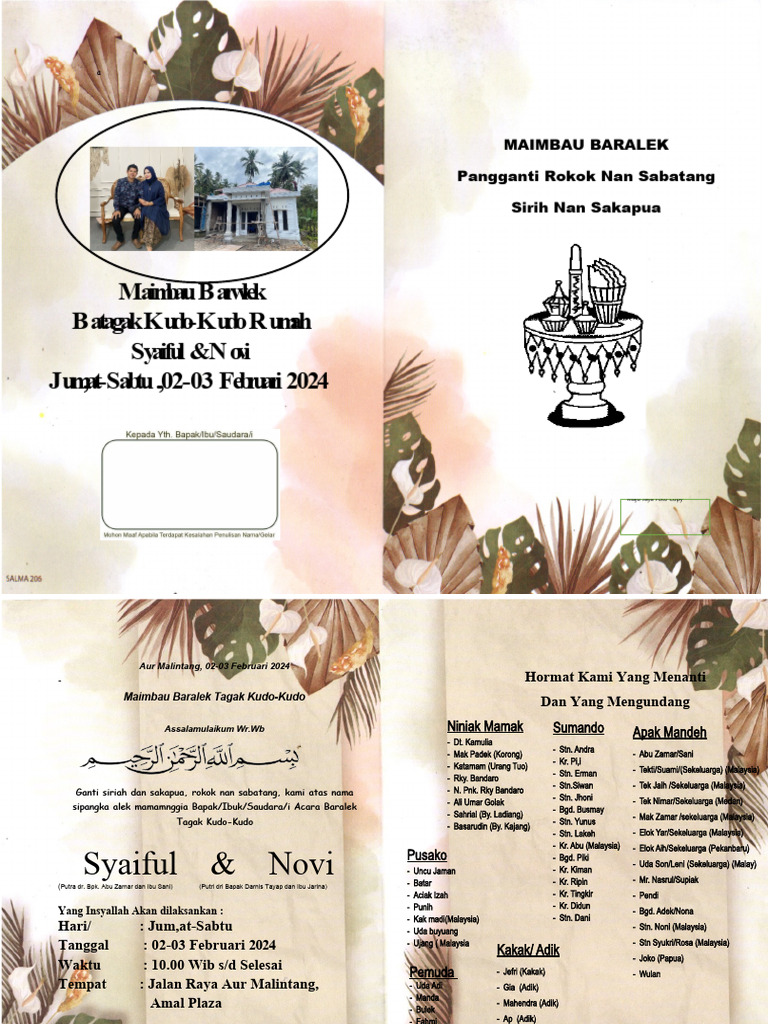 Undangan Maimbau Baralek Syaiful & Novi | PDF
