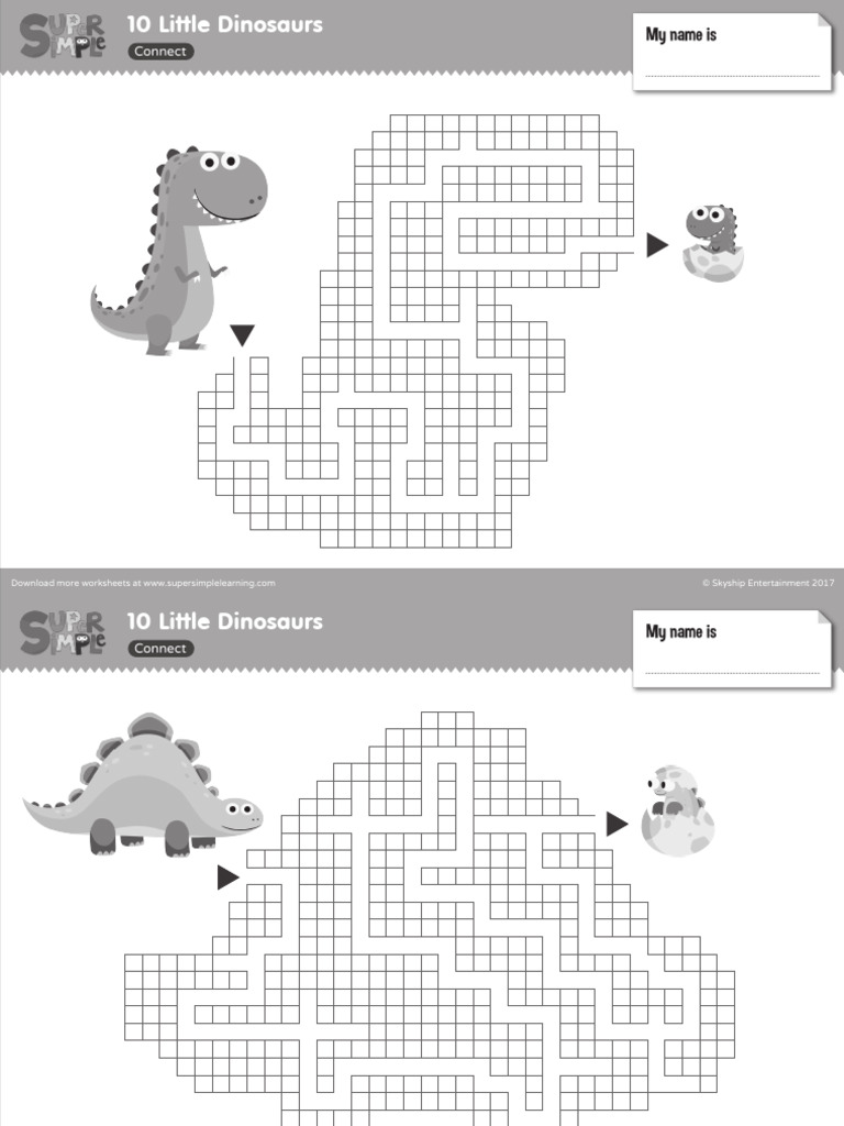 10 Little Dinosaurs Worksheet Maze BW | PDF