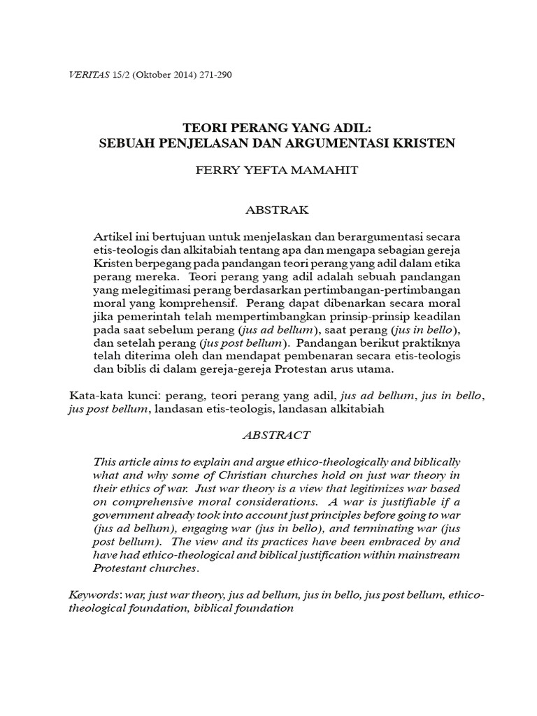 Teori Perang Yang Adil Sebuah Penjelasan Dan Argum | PDF